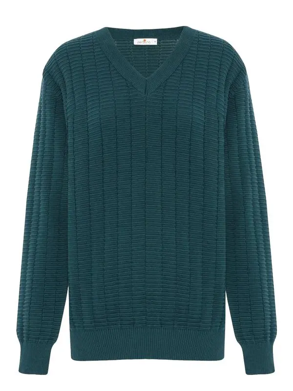 PERALUNA Zacha V-neck Waffle Knit Pullover In Turquoise - Blue