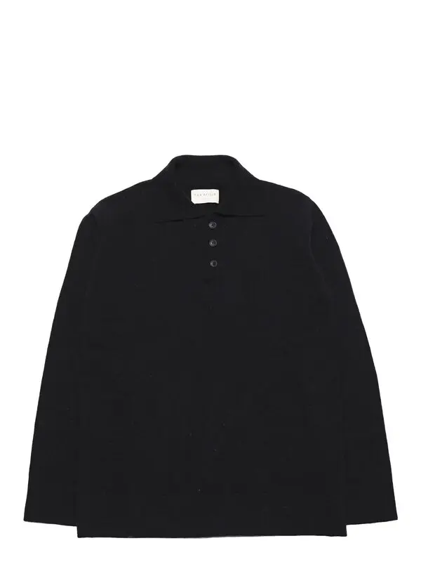 PERALUNA Kier Knitted Polo Black Lambswool Blend - Blue