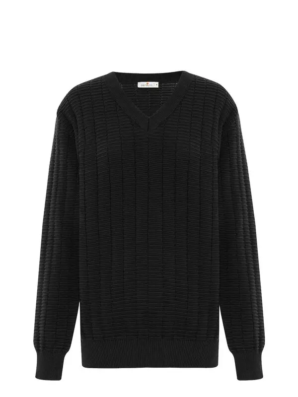 PERALUNA Zacha V-neck Waffle Knit Pullover - Grey