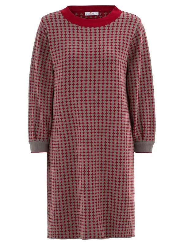 PERALUNA Organic Cotton Wide O-neck 3/4 Pleated Sleeve Above-knee Knitwear Dress Grey/bordeaux - Gray