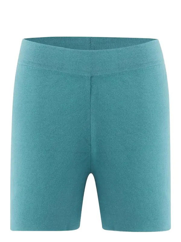 PERALUNA 100% Cotton Elastic Waist Shorts Turquoise - Blue
