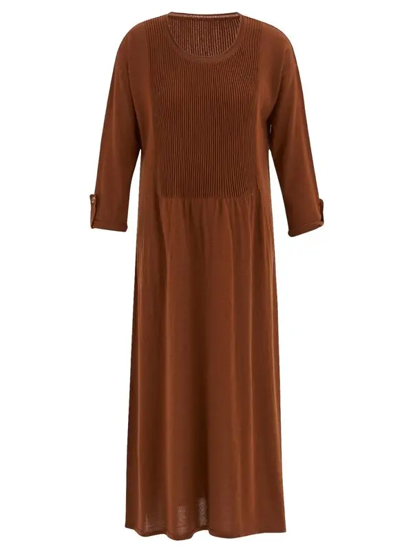 PERALUNA 3d Vertical Striped Midi Knit Dress - Brown