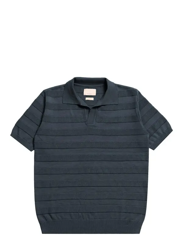 PERALUNA Marsan Polo-neck Short Sleeved Pure Organic Cotton Knit T-shirt In Indigo - Blue