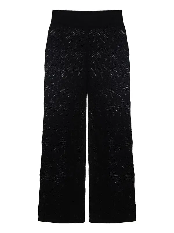 PERALUNA Emma Lace Knit Flared Trouser - Black