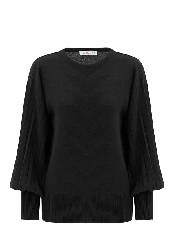PERALUNA O-neck Subtle Glitter Detailed Knitwear Blouse - Black