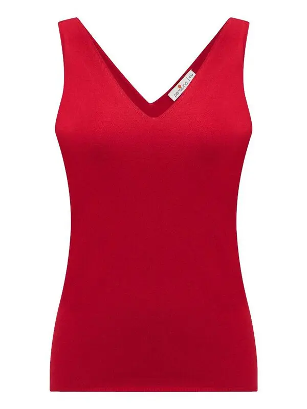 PERALUNA Ruby Top V-neck Fine Knit Tank Top - Red