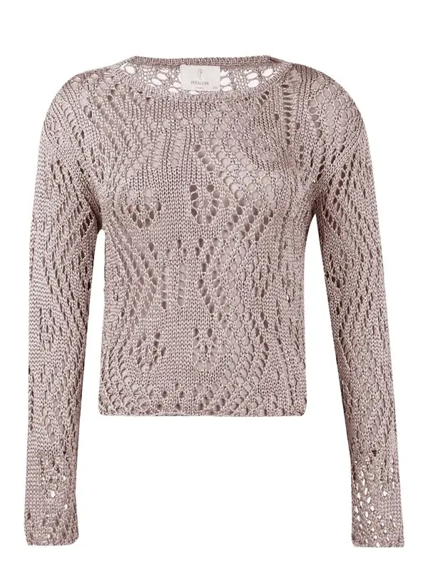 PERALUNA Amy Top Openwork Knitted Blouse In Mink - Brown