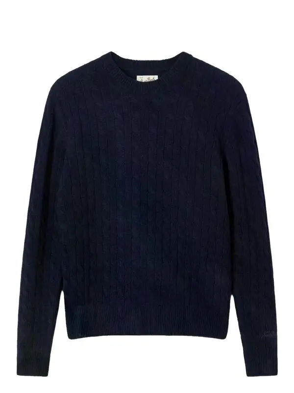 MC2 SAINT BARTH Night Sorbonne Wool Crewneck Knit With Cable Stitch - Blue