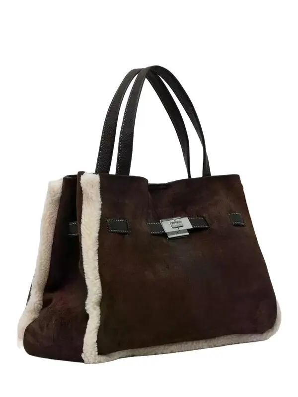 Dkny Shearling-trim Tote Bag - Brown