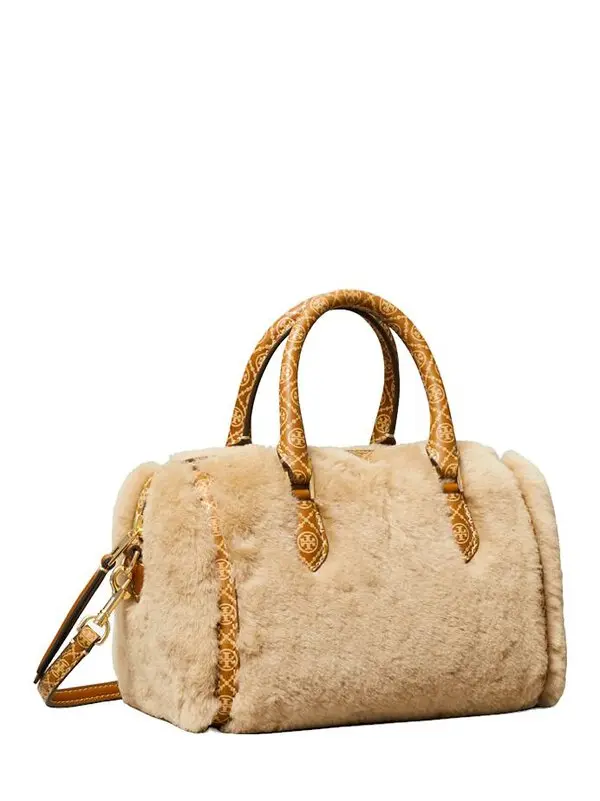 Tory Burch T Monogram Shearling Petite Barrel Bag - Teddy