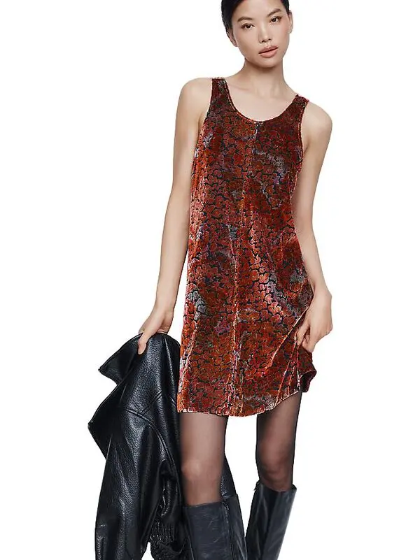 Maeve Keiko Velvet Mi Dress - Orange Pattern