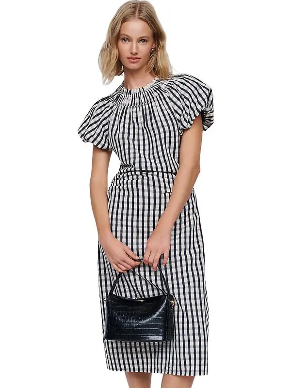 English Factory Puff Sleeve Midi Dress - Black Pattern