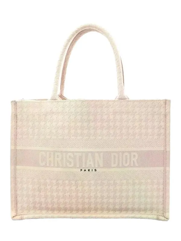 Dior 2000s Medium Book Tote Houndstooth Tote Bag - Pink