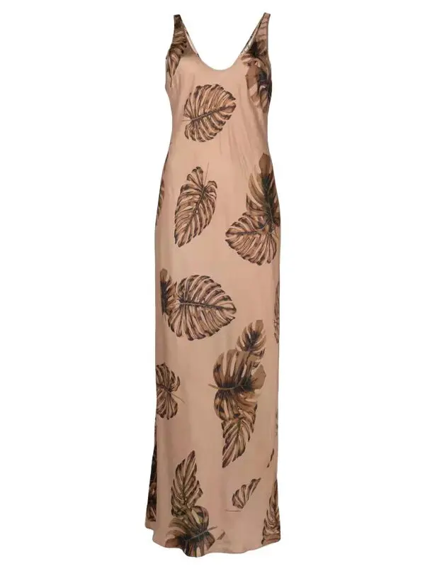 L'Agence Akiya Palm-print Maxi Dress - Brown
