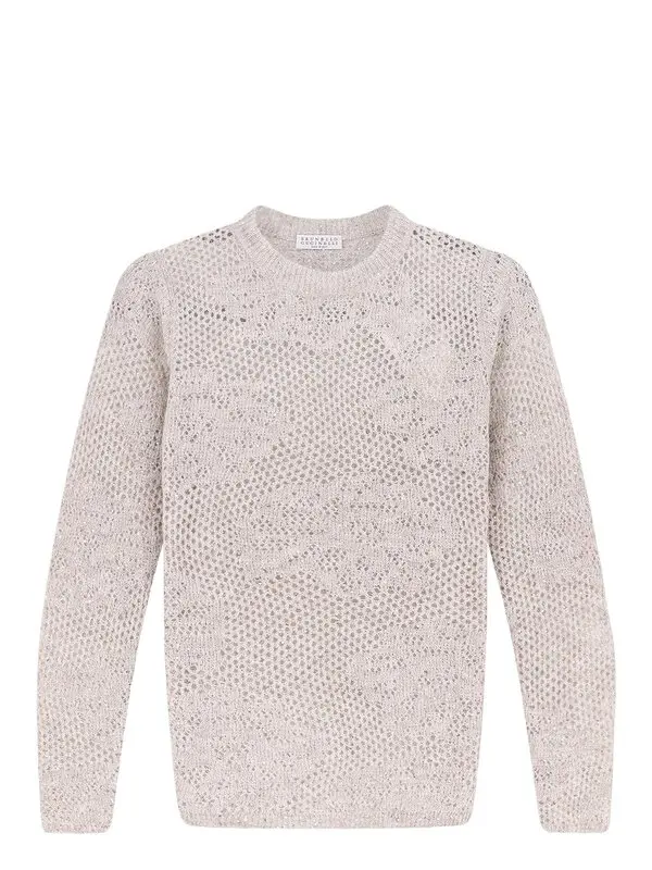 Brunello Cucinelli Mohair And Virgin Wool Blend Sweater With Allover Dazzling Detail - Grey