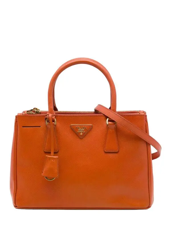 Prada 2013-2026 Small Saffiano Lux Galleria Double Zip Satchel - Orange