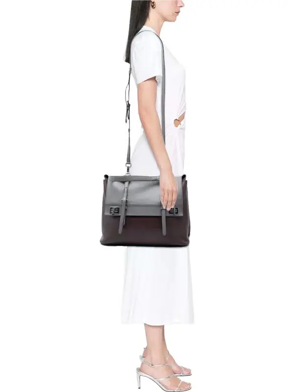 Prada 2000-2013 Large Bicolor City Calf Double Flap Satchel - Brown