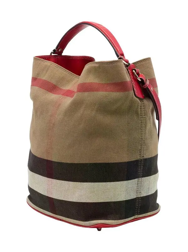 Burberry 2000-2017 Medium Mega Check Canvas Ashby Bucket Bag Satchel - Brown