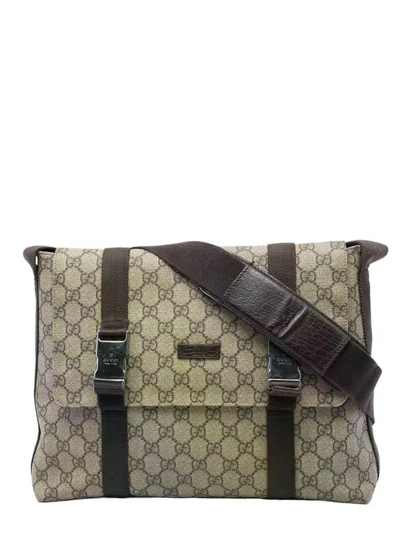 Gucci 2000-2015 Large Gg Supreme Double Buckle Flap Messenger Bag Crossbody Bag - Neutrals