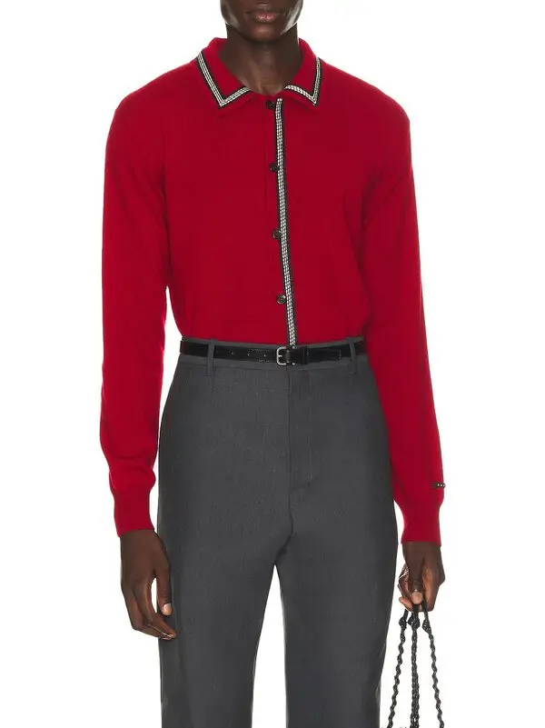 Marni Cardigan With Polo Cardigan In Red - Chilli