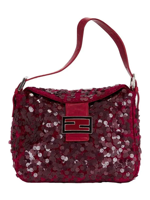 Fendi Sequin Mama Baguette Shoulder Bag - Red