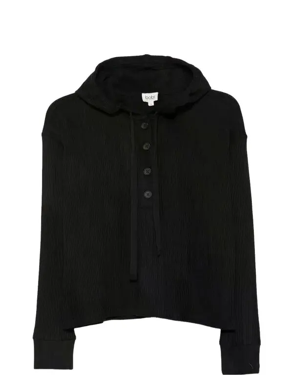 BOBI Waffle-knit Button-front Hoodie - Silver