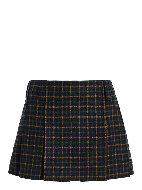 Miu Miu Pleated Checked Wool Mini Skirt - Multi