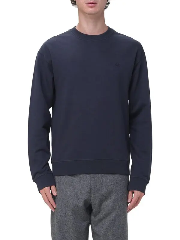 Valentino Garavani Ribbed-trim Crewneck Cotton Jumper - Navy