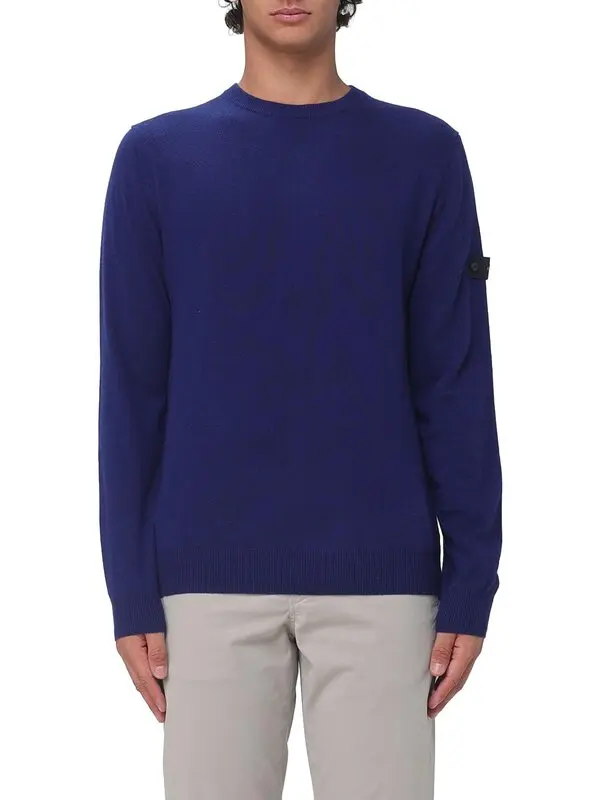 Peuterey Crew Neck Wool Blend Sweater With Long Sleeves And Applied Logo - Blue 1