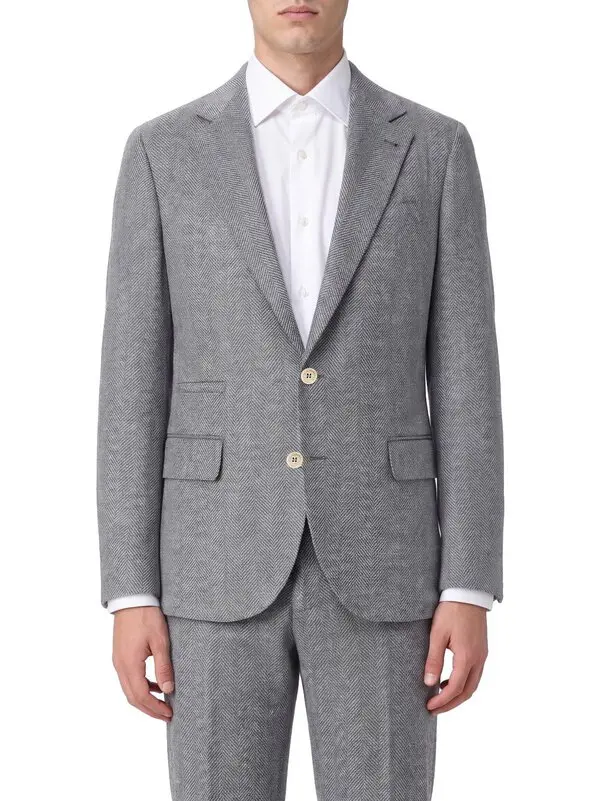 Brunello Cucinelli Single-breasted Chevron Blazer In Wool And Silk - Grey