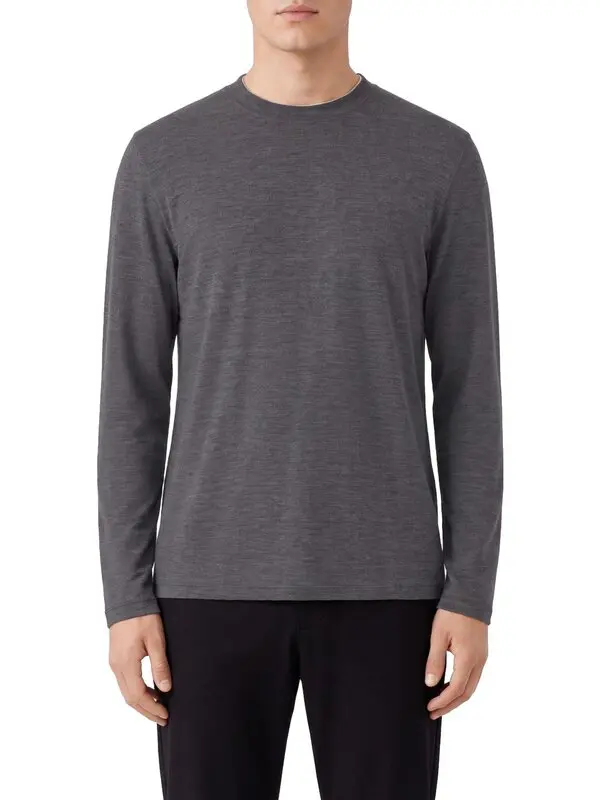 Brunello Cucinelli Crewneck Long-sleeved T-shirt In A Silk And Cotton Blend - Grey