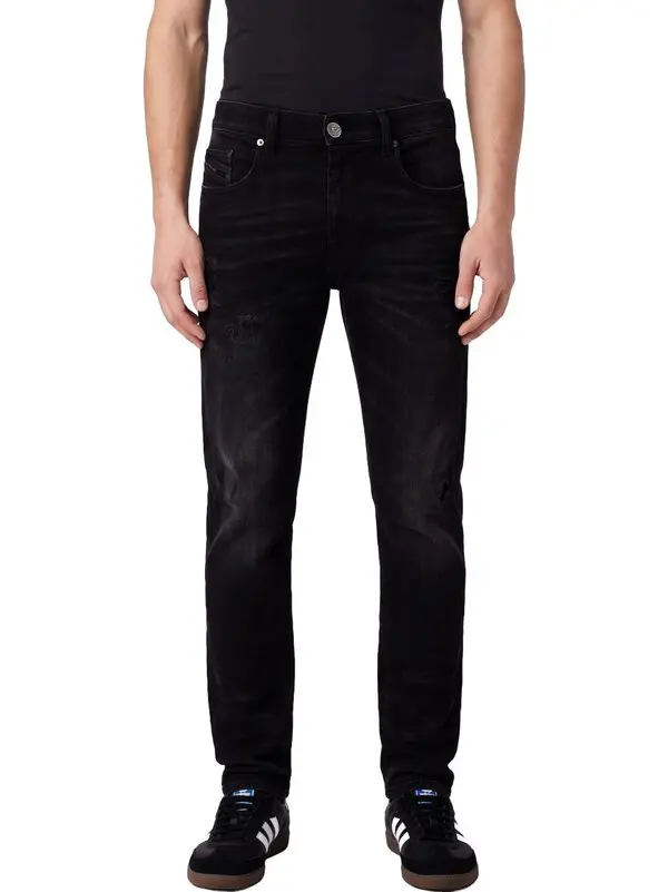 DIESEL® D-strukt Mid-rise Slim Fit Jeans In Distressed Stretch Denim - Black