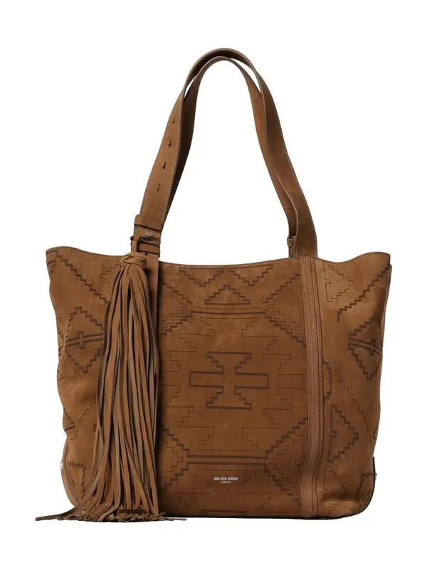 GOLDEN GOOSE Nubuck Shoulder Bag With Fringes And Removable Pouch - Brown