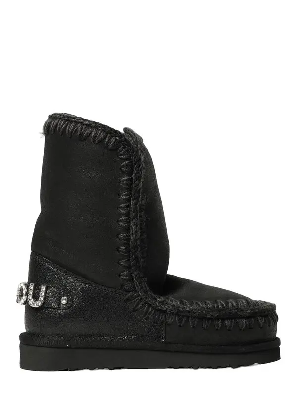 Mou Eskimo Nubuck Ankle Boots With Rhinestone Logo And Exposed Stitching - Black