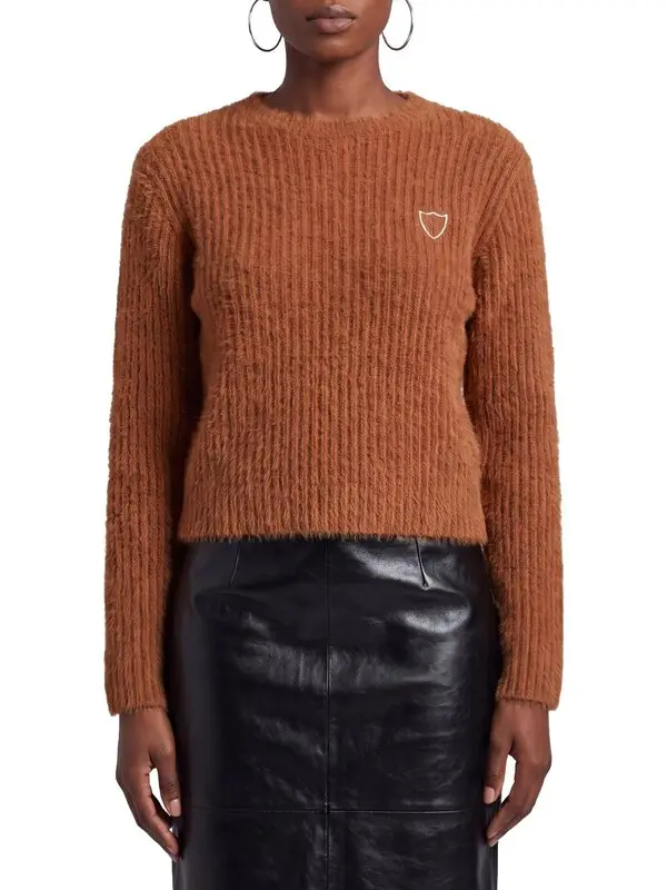 HTC LOS ANGELES Wool Crew-neck Jumper With Crest And Ribbed Trims - Rust