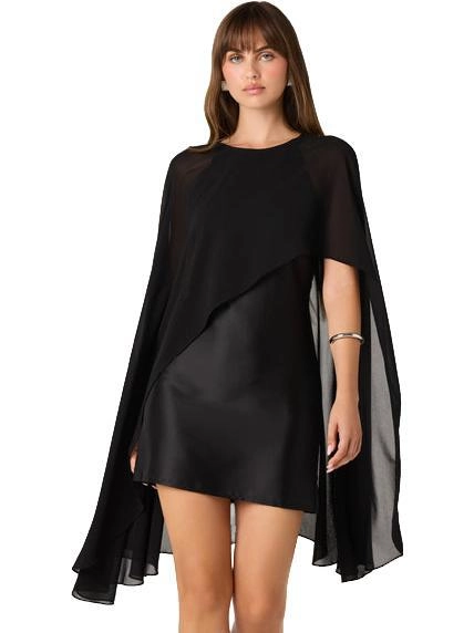 Astr The Label Ginevra Chiffon Cape Mini Dress - Black