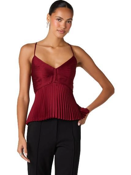 Astr The Label Blythe Pleated Peplum Tank Top - Wine
