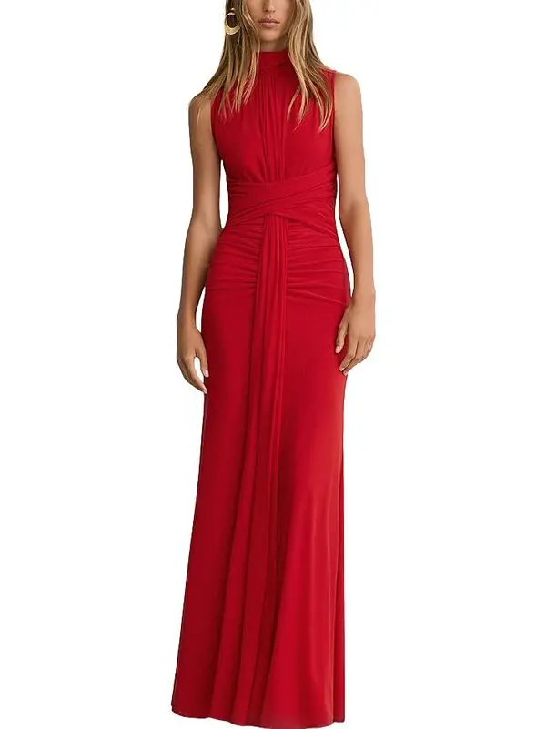REISS Starla Ruched Maxi Dress - Red