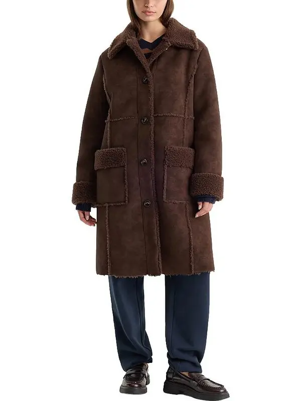 Good American The Faux Suede Long Coat - Deep Chocolate