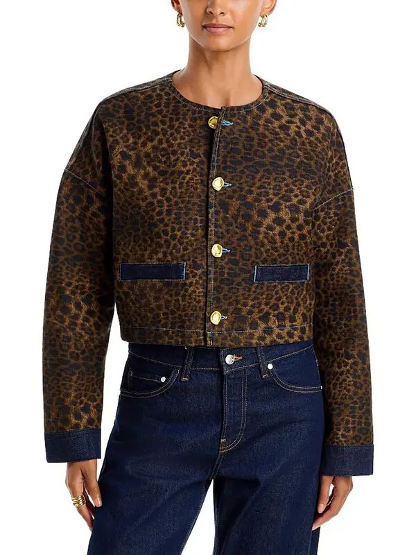 L'Agence Verona Leopard Print Collarless Jacket - Zephyr
