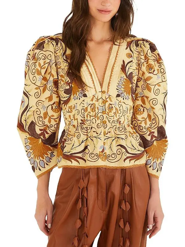 Farm Rio Luize Cotton Peplum Blouse - Luize Soft