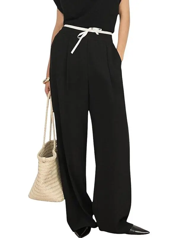 Mint Velvet Contrast Waist Wide Leg Trousers - Black