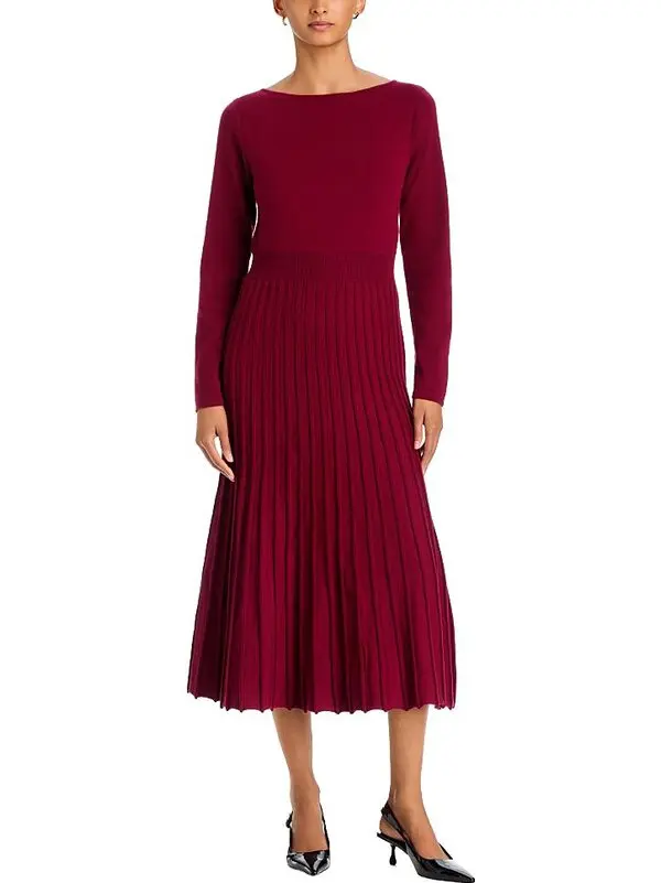 AREA STARS Miller Boat Neck Ribbed Sweater Dress - Burgundy