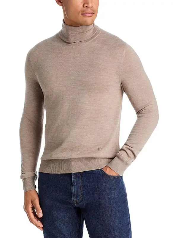 Isaia Filo Di Corallo Fine Gauge Merino Wool Turtleneck Sweater - Light Beige