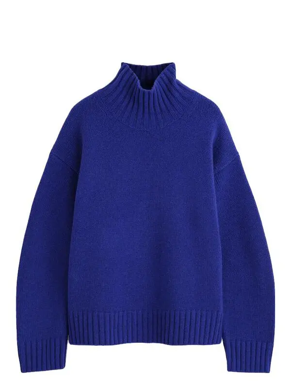 Cos Chunky Pure Cashmere Mock-neck Sweater - Blue