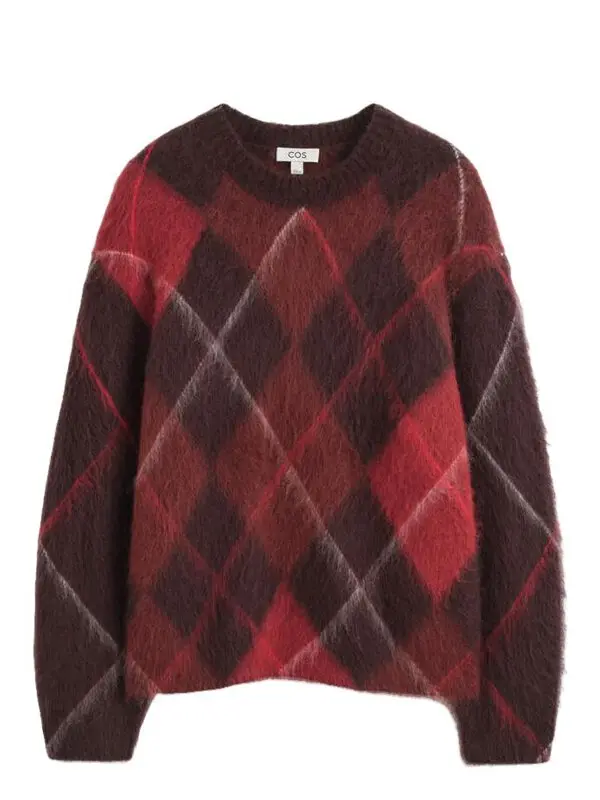Cos Argyle Wool-mohair Crew-neck Sweater - Red