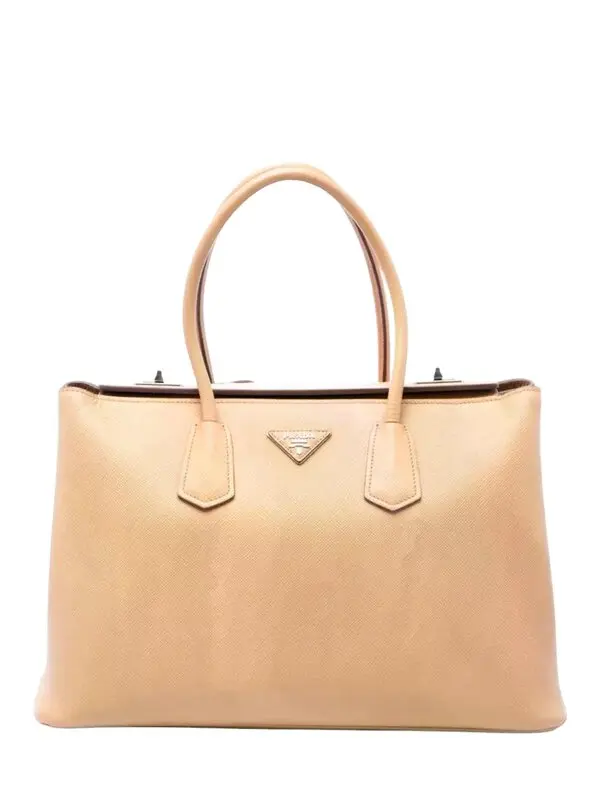 Prada 2010-2026 Saffiano Cuir Turnlock Twin Satchel - Neutrals