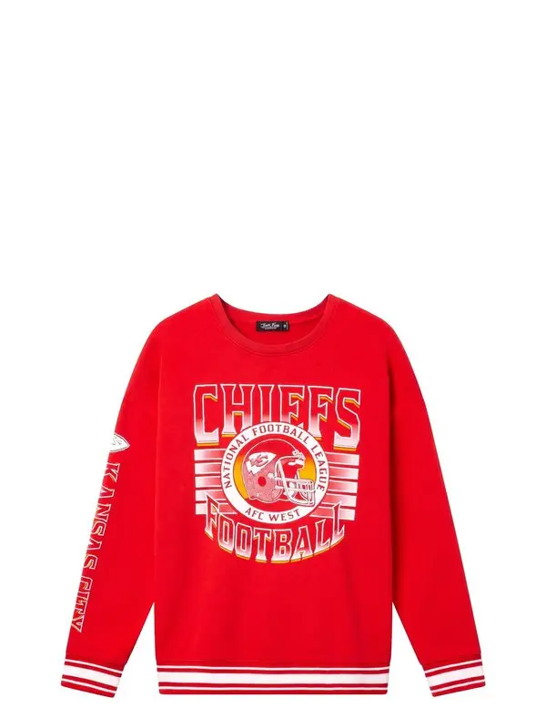 Junk Food Kansas City Chiefs Oversize Striped Rib Fleece Crewneck Sweatshirt - Licorice