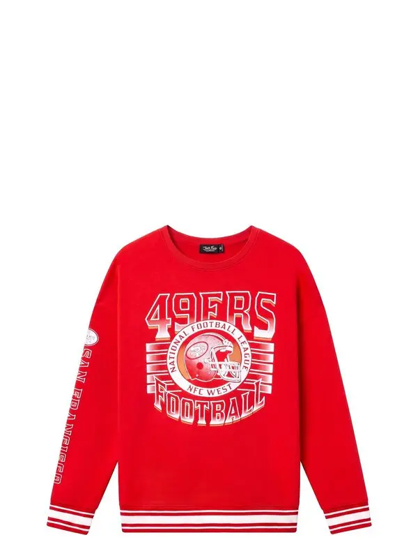 Junk Food San Francisco 49ers Oversize Striped Rib Fleece Crewneck Sweatshirt - Licorice