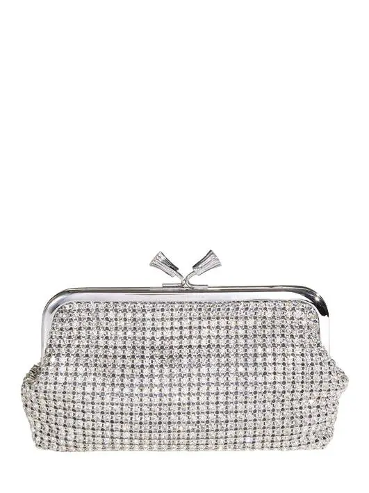 ANYA HINDMARCH Maud Crystal Tassel Clutch - Silver